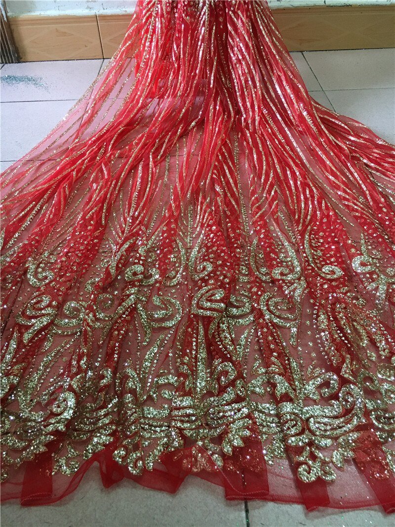 5 YARDS / Èves Red Gold Glitter Red Mesh Sequin Embroidery Lace Party ...