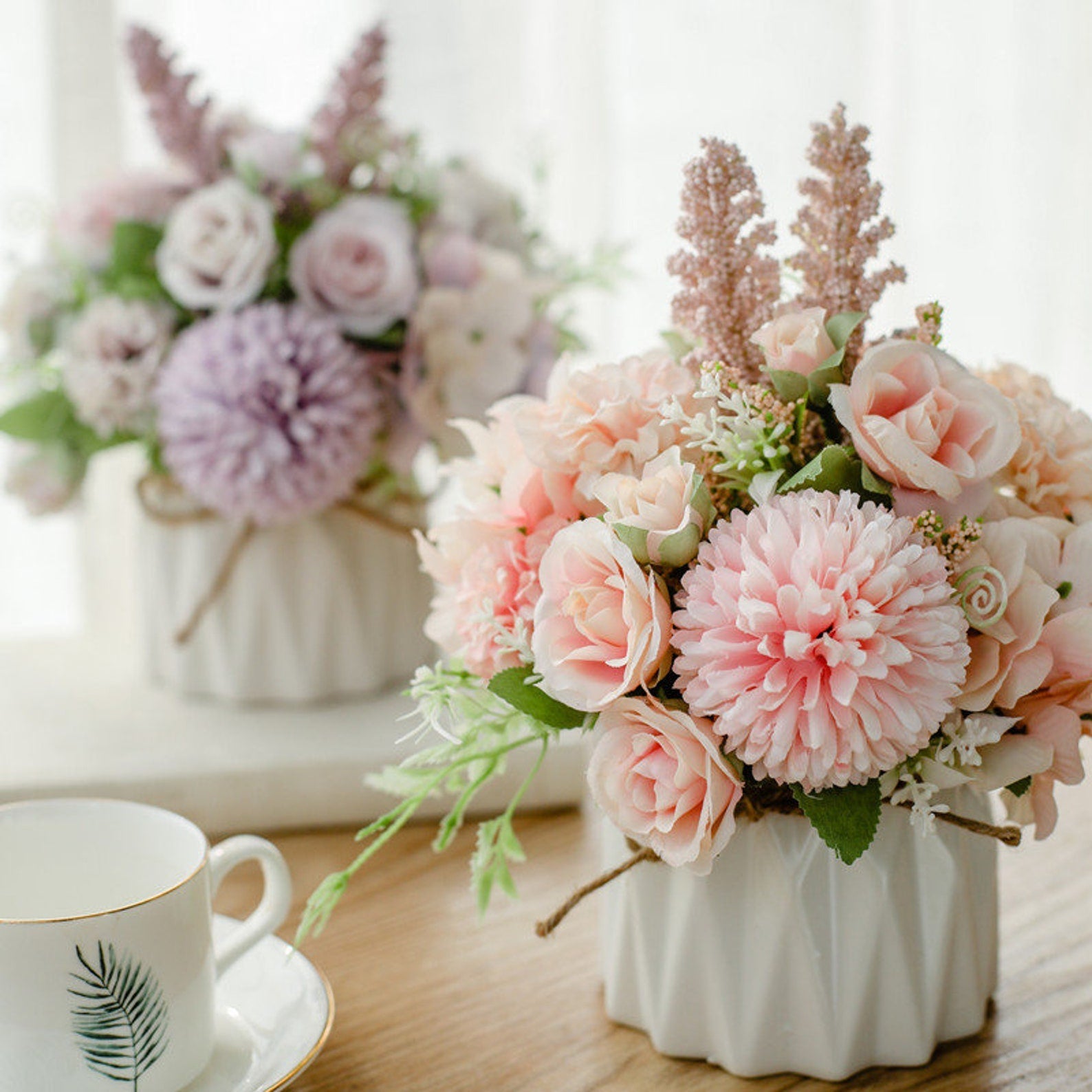 Hydrangeas Fake Artificial Flower Bouquet with Vase – Classic Modern ...